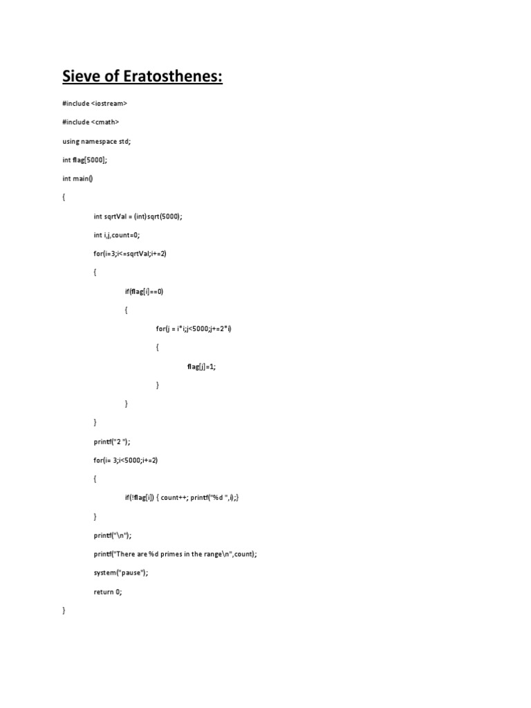 Sieve of Eratosthenes C++ Implementation | PDF