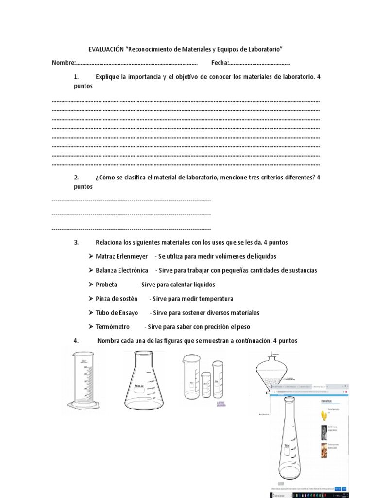 Evaluacion Materiales y Equipos de Laboratorio | PDF