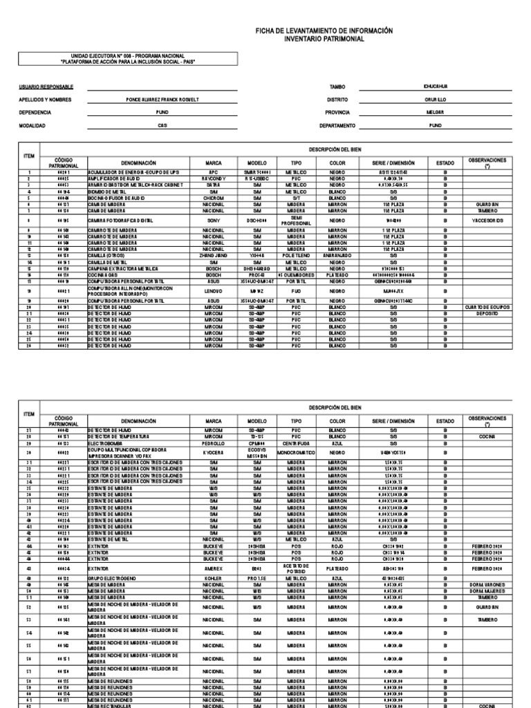 Ficha de Levantamiento de Informacion de Inventario Patrimonial | PDF