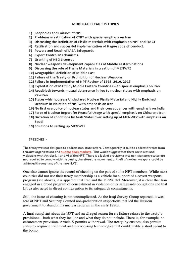 Moderated Caucus Topics | PDF