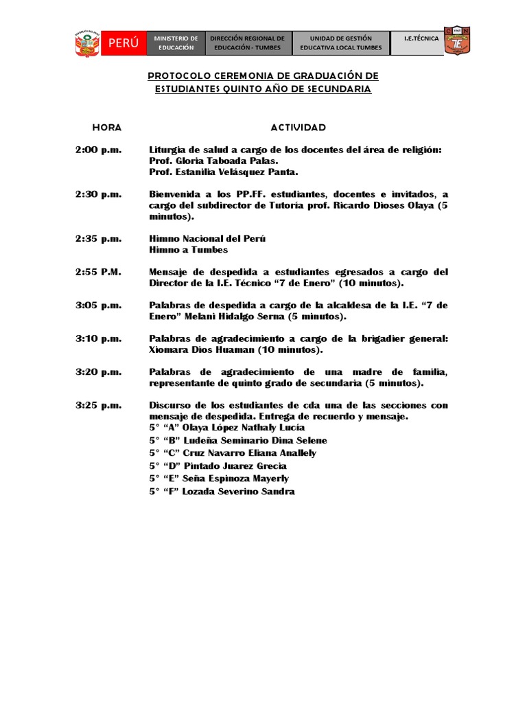 Protocolo Ceremonia de Graduación de | PDF