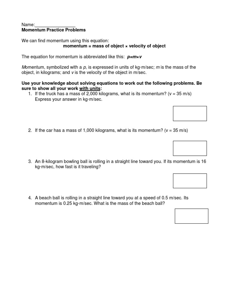 Momentum Practice Problems & Solutions | PDF
