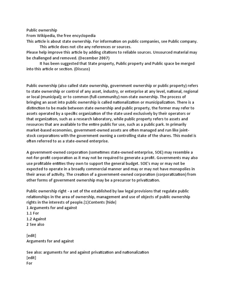 Public Ownership: Arguments For and Against State Ownership and Control ...