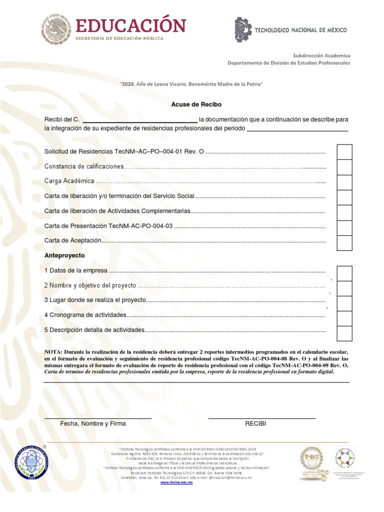 Acuse de Recibo de Documentos | PDF