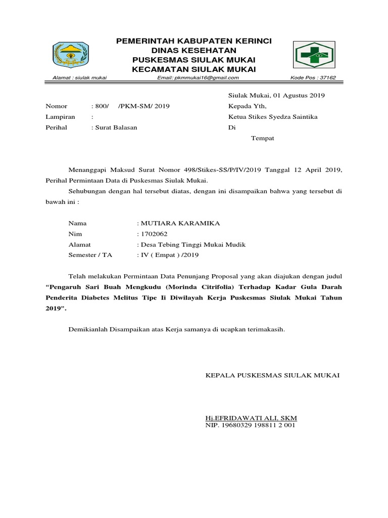Surat Balasan Pengambilan Data | PDF Surat Balasan Pengambilan Data | PDF