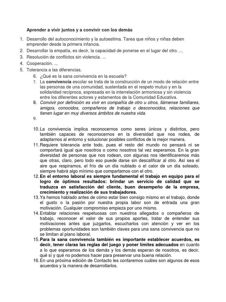 Aprender A Vivir Juntos y A Convivir Con Los Demás | PDF