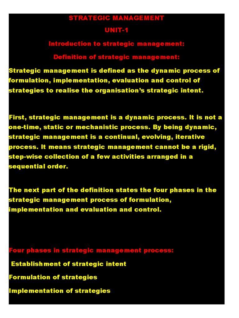 Strategic Management UNIT-1 Introduction To Strategic Management: Definition of Strategic ...