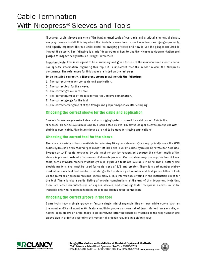 JRC Nicopress Sleeves Tools | PDF