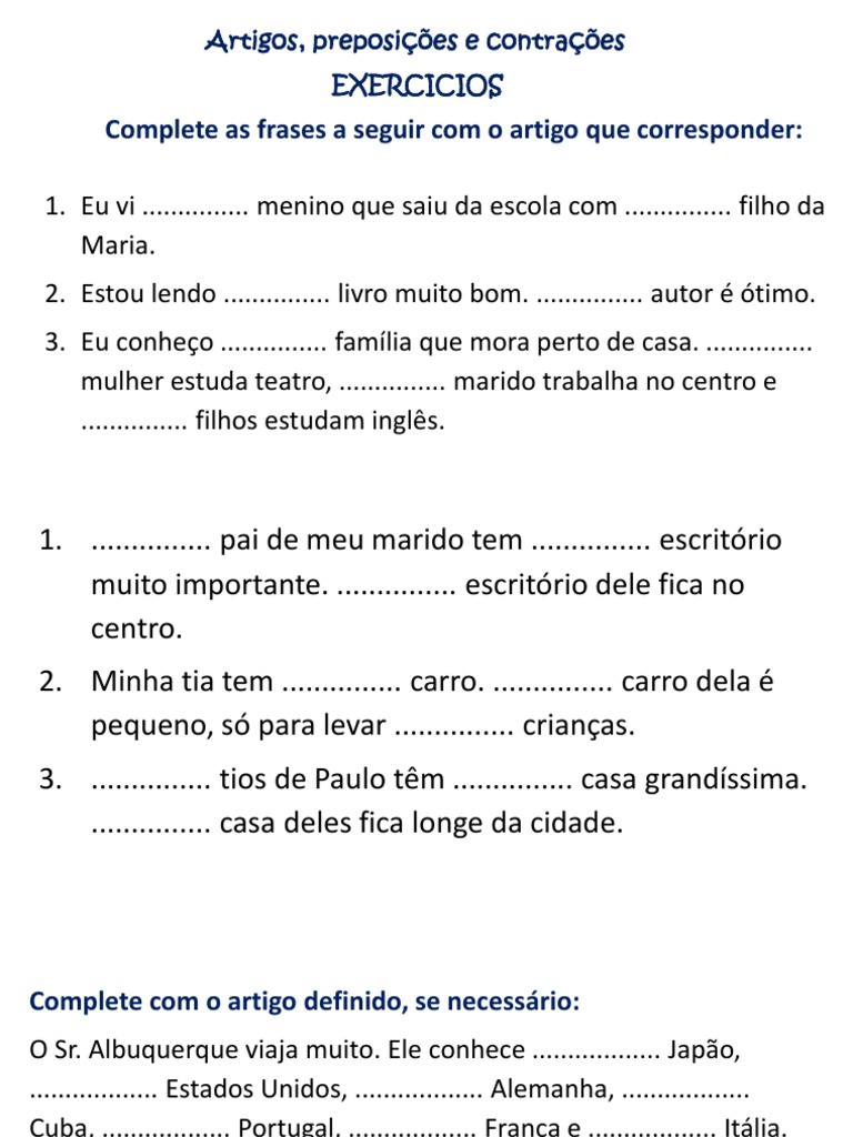 Exercicios Com Contracoes e Preposicoes Atualizado 2 | PDF