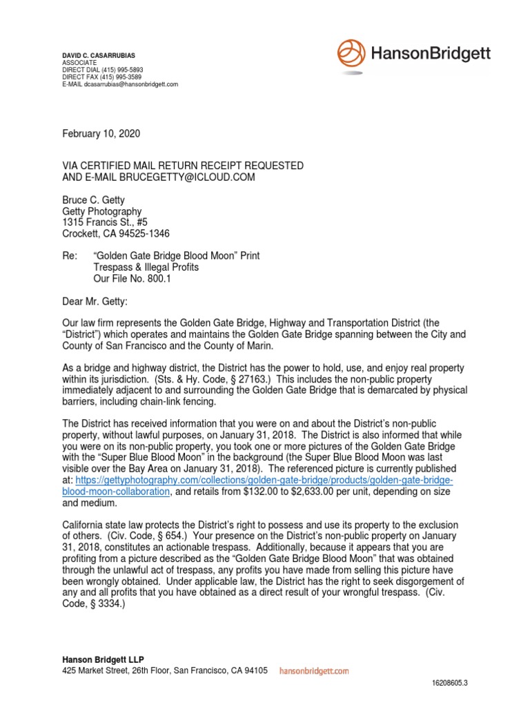 Golden Gate Bridge District Letter | PDF | Politics | Social Science