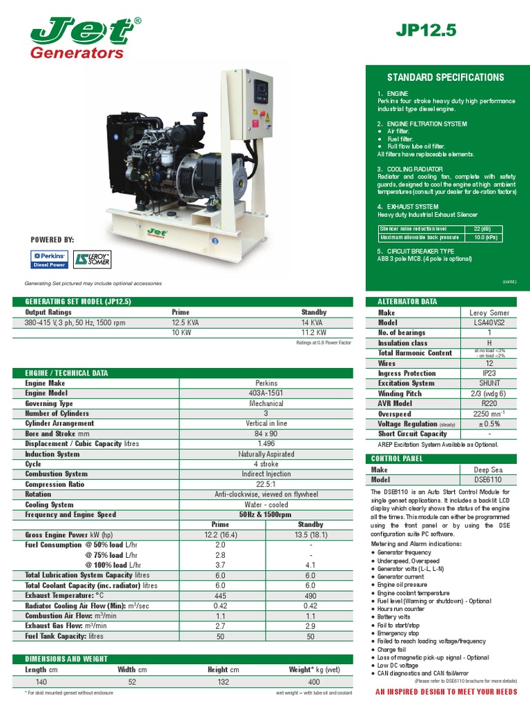 JP12.5 Generator Specifications | PDF