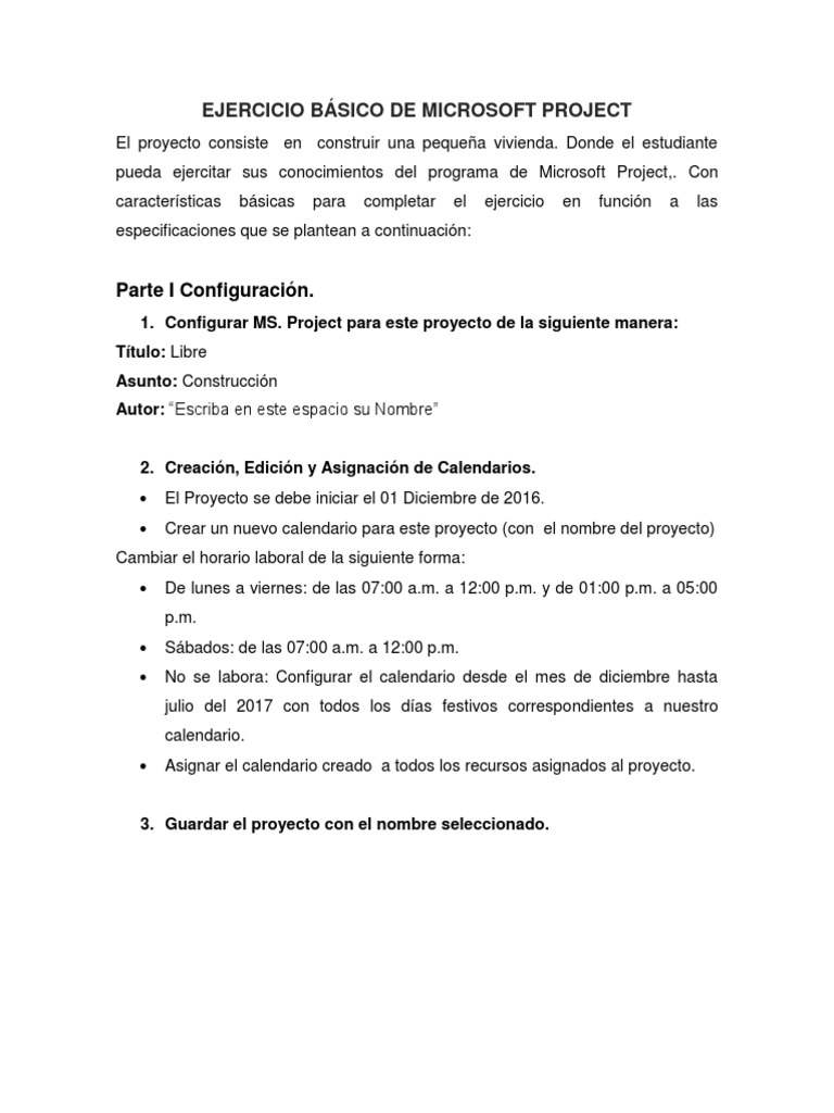 Ejercicio Básico de Microsoft Project | PDF