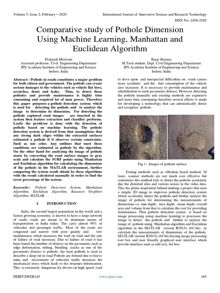 Comparative Study of Pothole Dimension Using Machine Learning ...