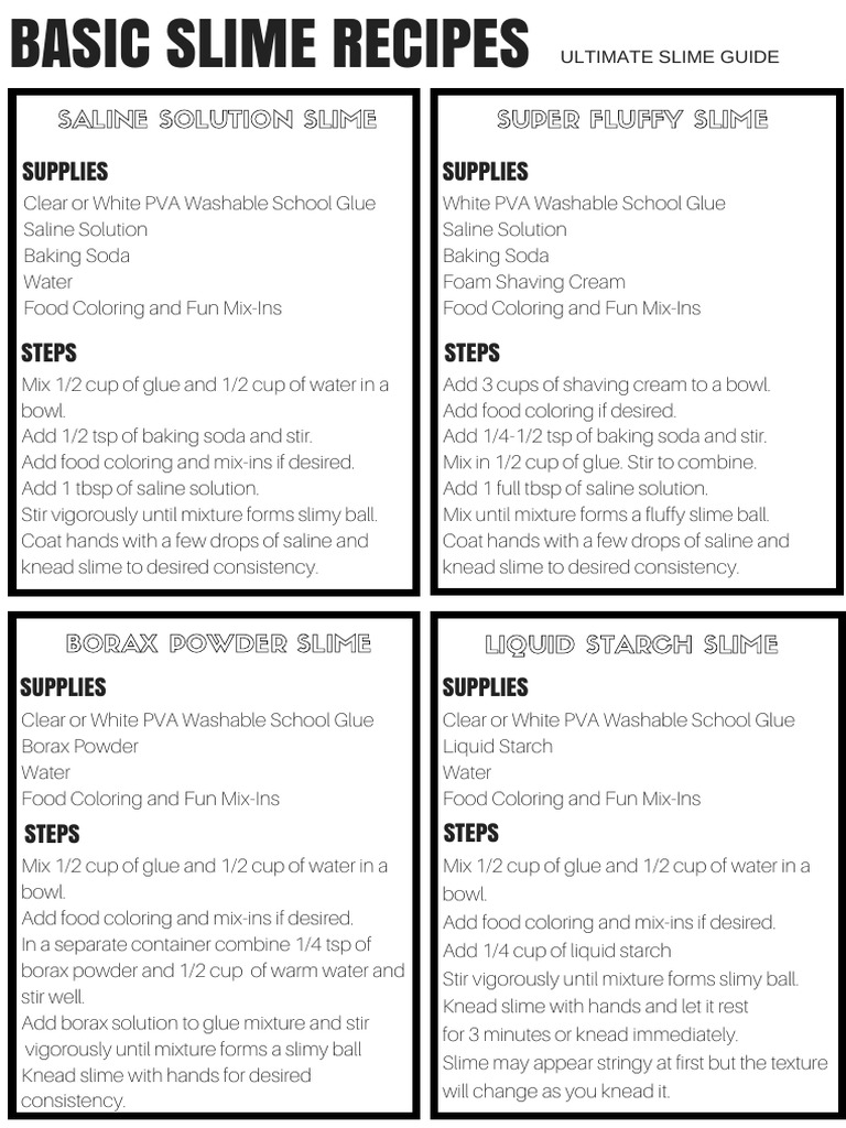 PLC 2 Basic Slime Recipes Sheet | PDF