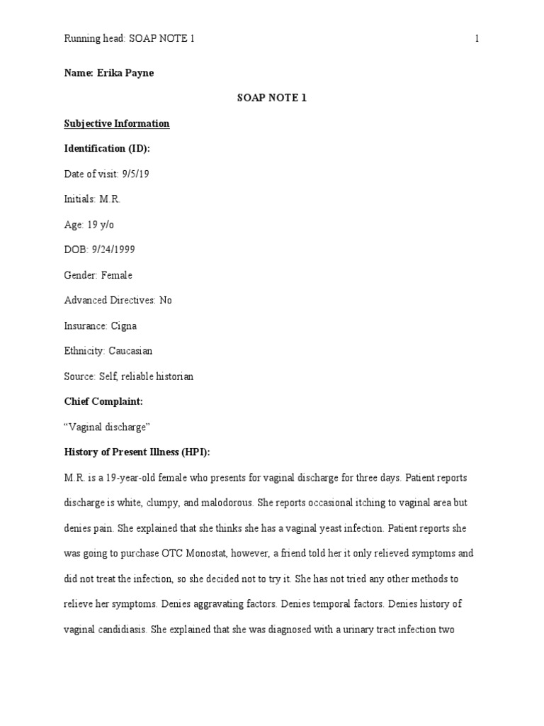 Womens Health - Soap Note 1 | PDF