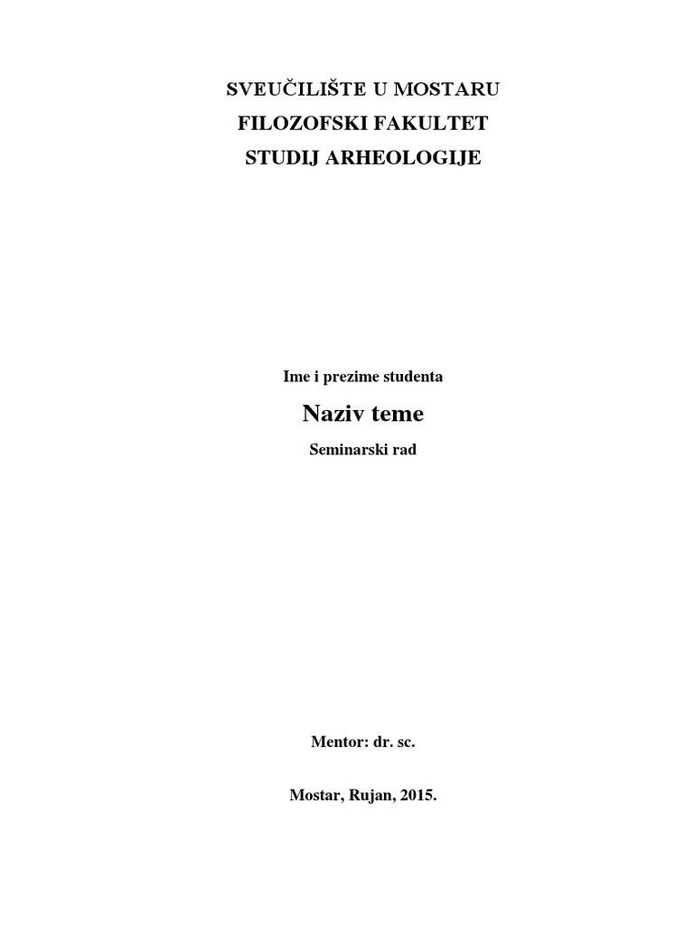 Primjer Za Izradu Seminarskog Rada | PDF