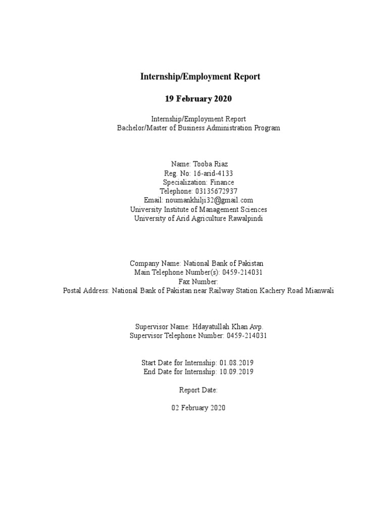 Internship Report Tooba | PDF | Career & Growth | Business