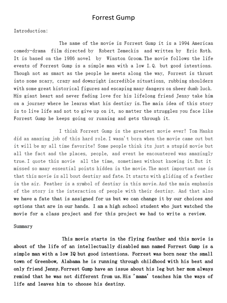 Forrest Gump: A Journey of Destiny | PDF | General Fiction