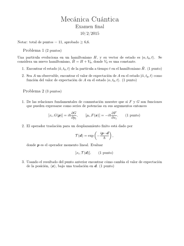 Examen Final de Mecanica Cuantica | PDF
