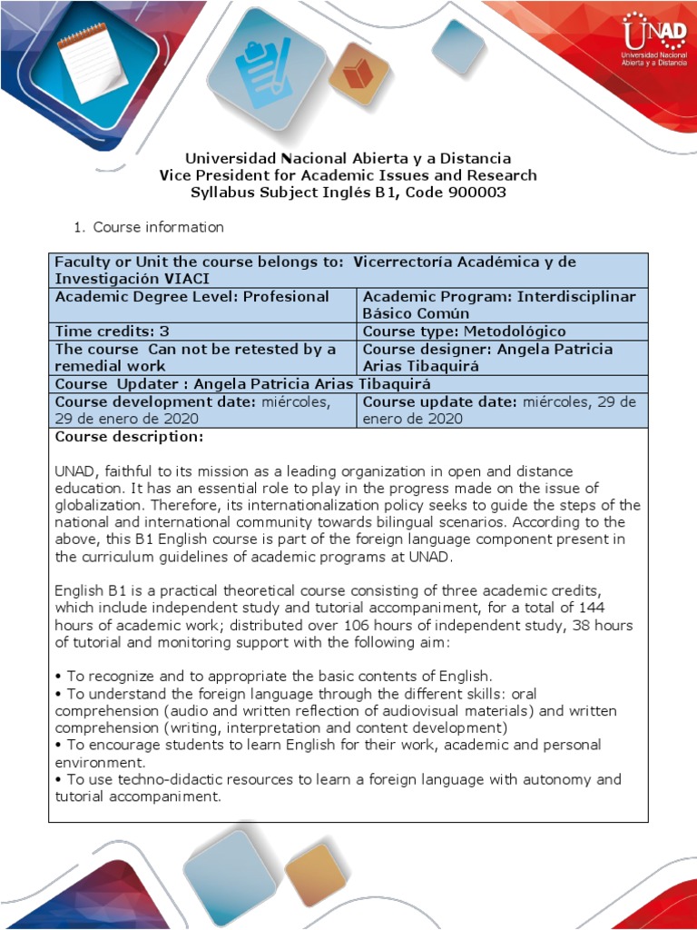 Course Syllabus English B1 PDF | PDF