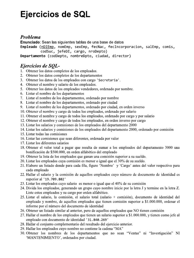 Ejercicio SQL PDF | PDF