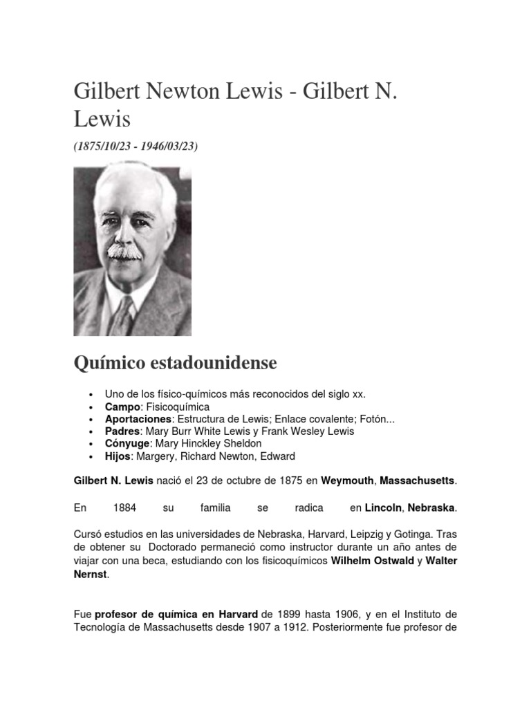 Biografia - Gilbert Newton Lewis | PDF