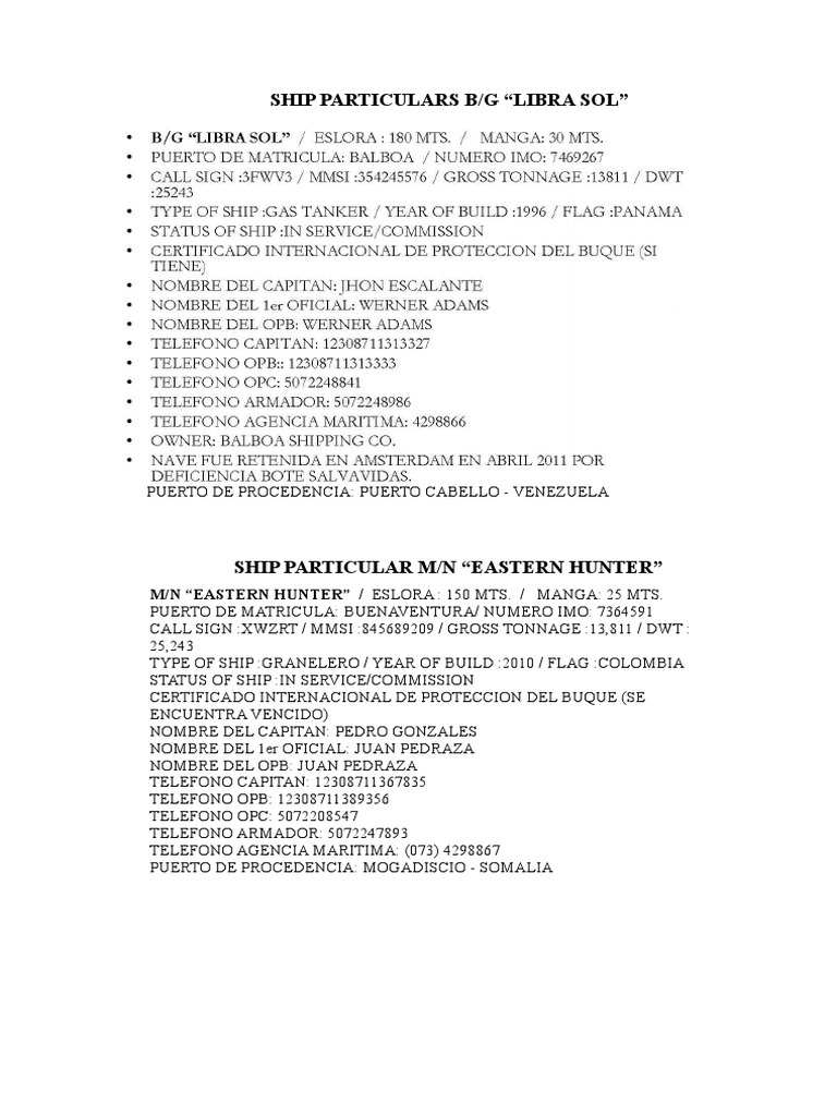 Ship Particulars (Table Top) | PDF