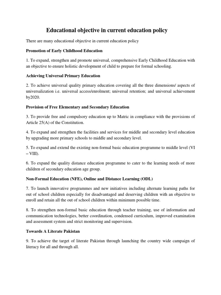 Educational Objective in Current Education Policy | PDF