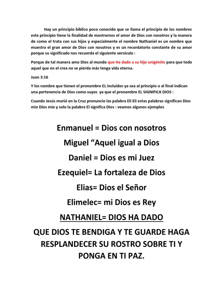Significado del nombre Nathaniel | PDF