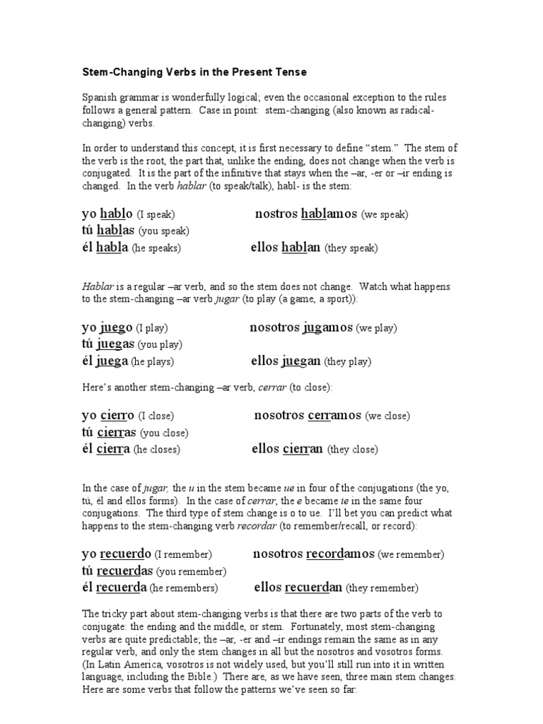 An In-Depth Explanation of Stem-Changing Verbs in Spanish and Their ...