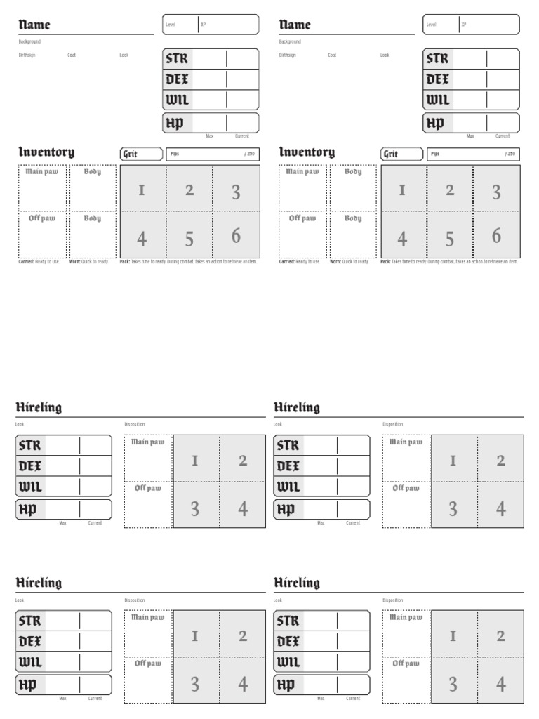 Mausritter Character Sheets PDF | PDF