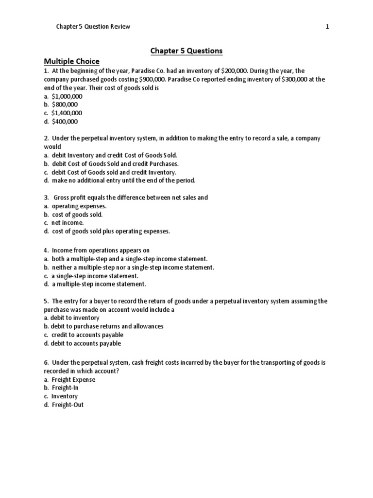 Chapter 5 Question Review | PDF