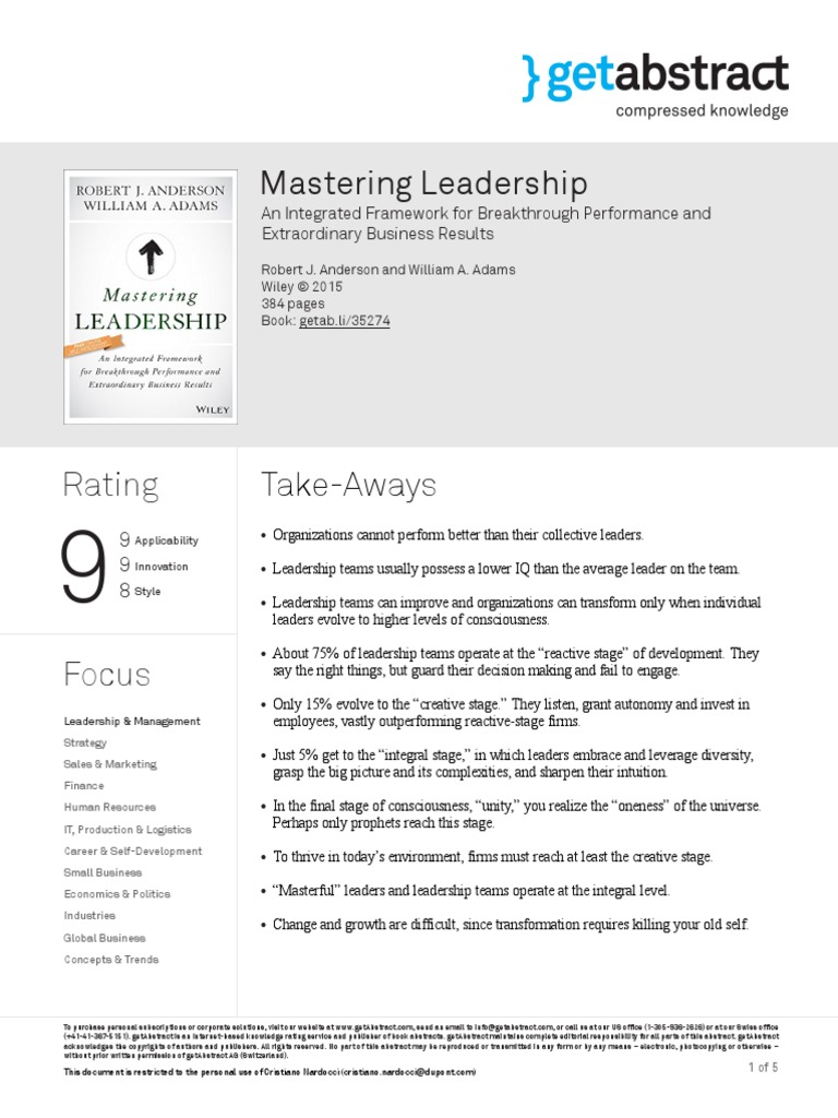 Mastering Leadership Anderson en 35274 | PDF | Self-Improvement