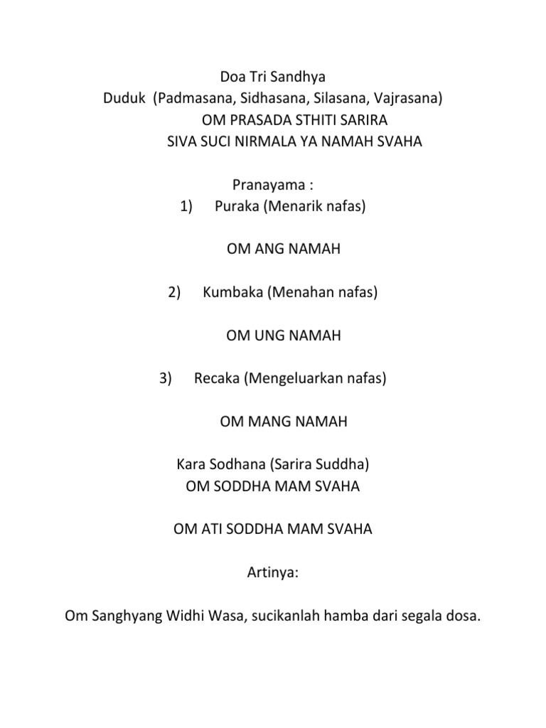 Doa dan Mantra Tri Sandhya | PDF