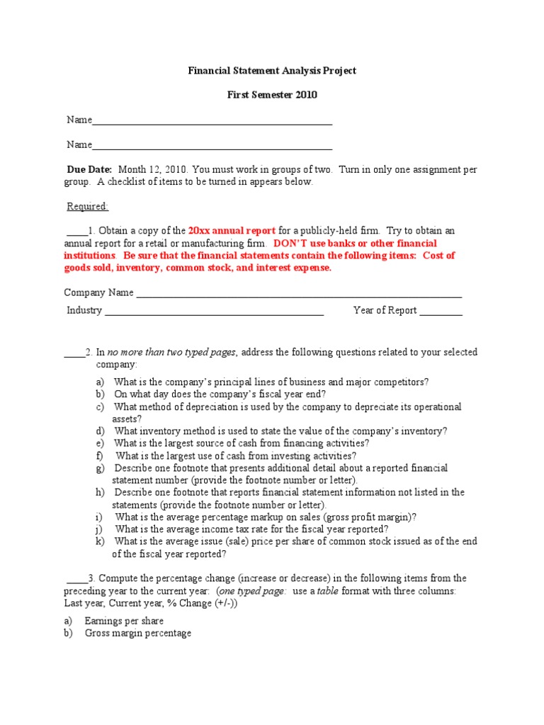 Financial Statement Analysis Project | PDF | Financial Statement ...