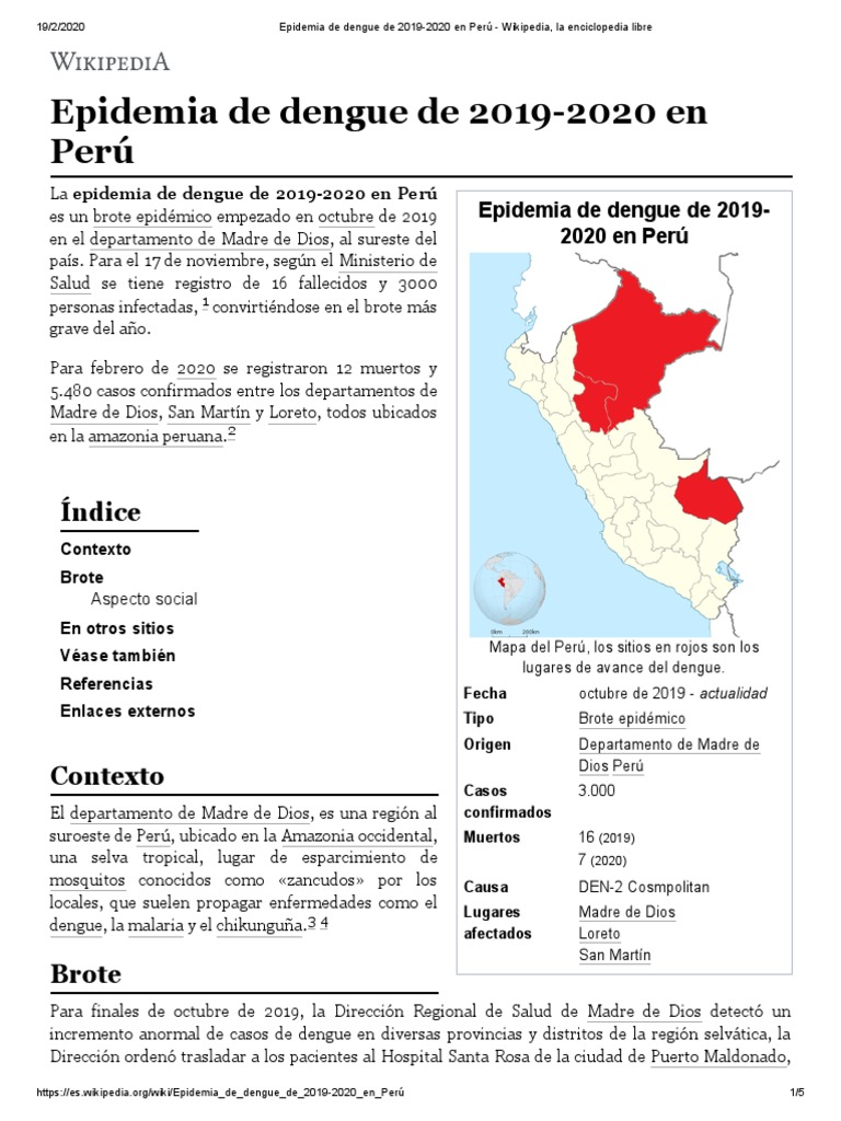 Epidemia de Dengue de 2019-2020 en Perú | PDF | Epidemias | Perú
