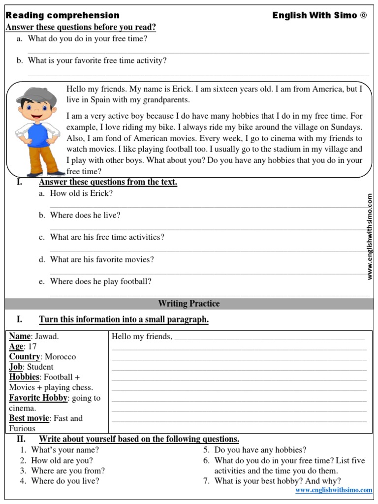 Reading Comprehension Worksheet Recreation Common Core | PDF