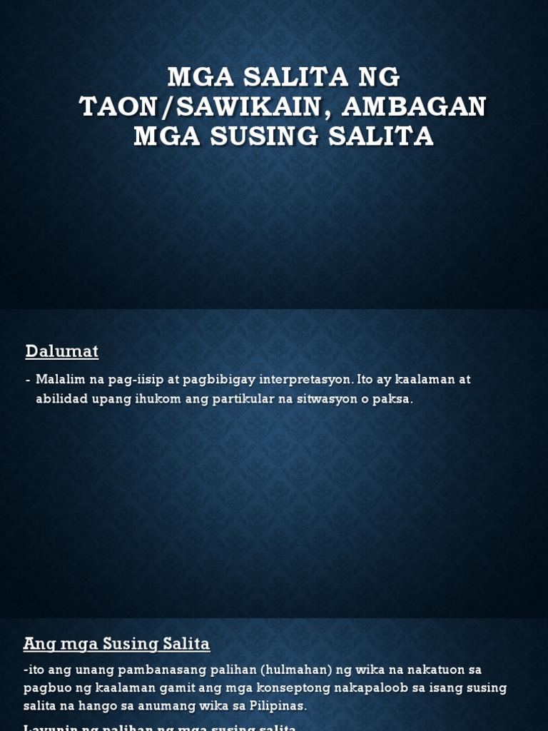 Sawikain, Mga Salita NG Taon, Ambagan at Susing Salita | PDF