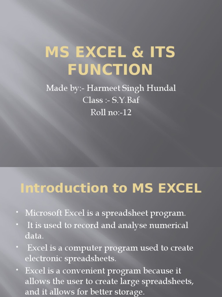 MS Excel &functions | PDF | Microsoft Excel | Spreadsheet