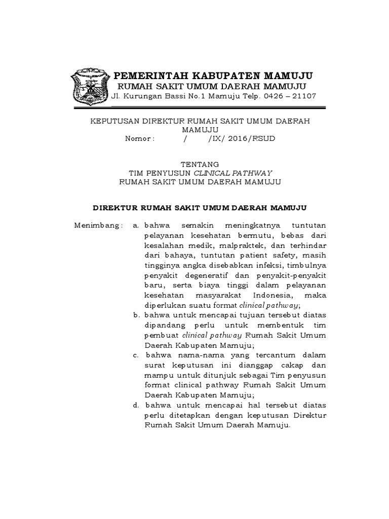 SK Tim Penyusun Clinikal Pathway | PDF