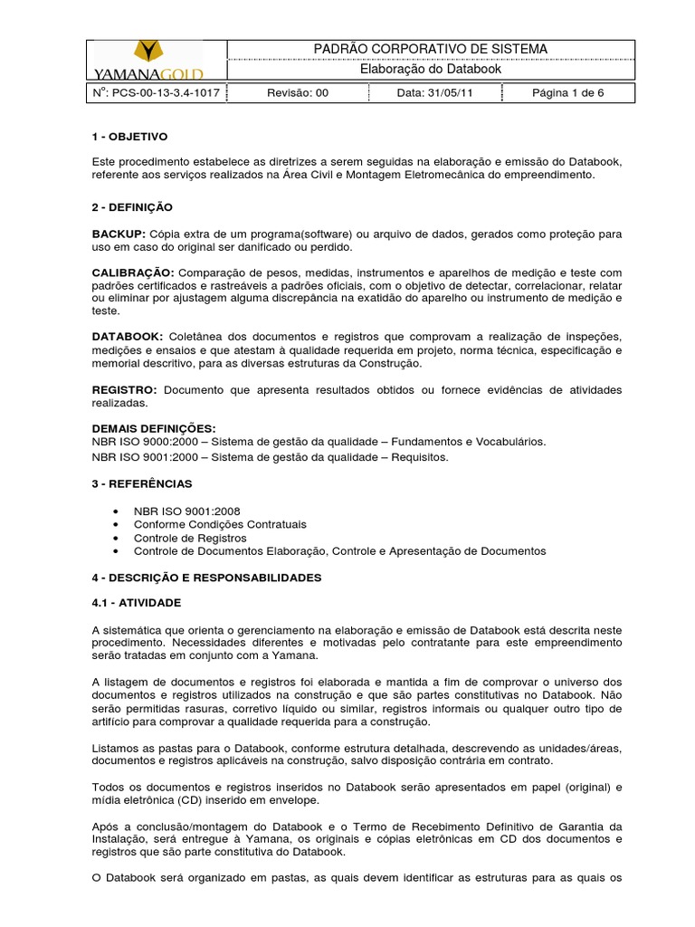 Organização e estrutura do Databook de qualidade para obra civil e ...