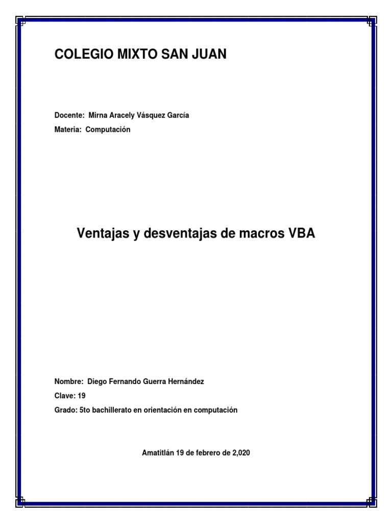 Ventajas y Desventajas de Macros VBA | PDF | Macro (informática ...