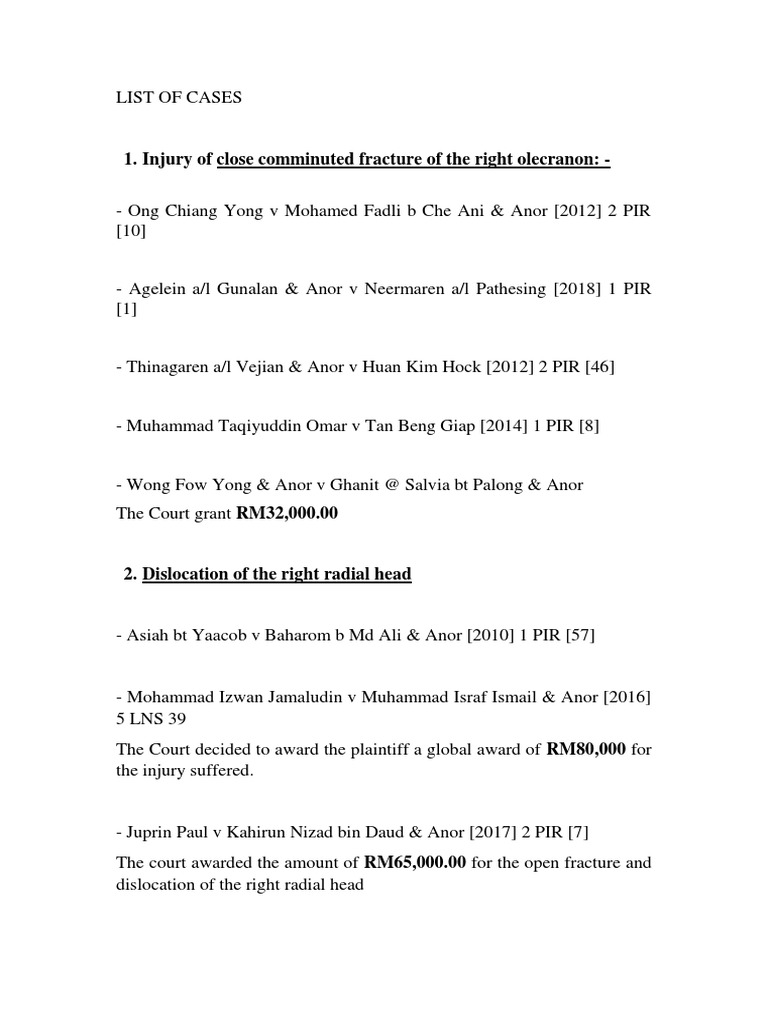 List of Cases | PDF | Musculoskeletal System | Joints
