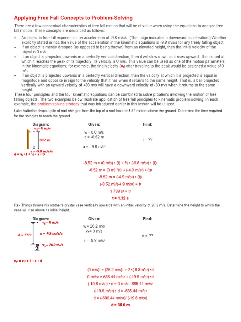 Applying Free Fall Concepts To Problem | PDF | Kinematics | Acceleration
