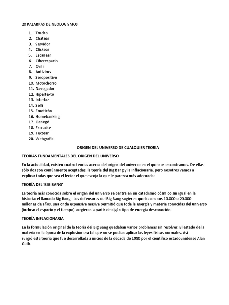 20 Palabras de Neologismos | PDF