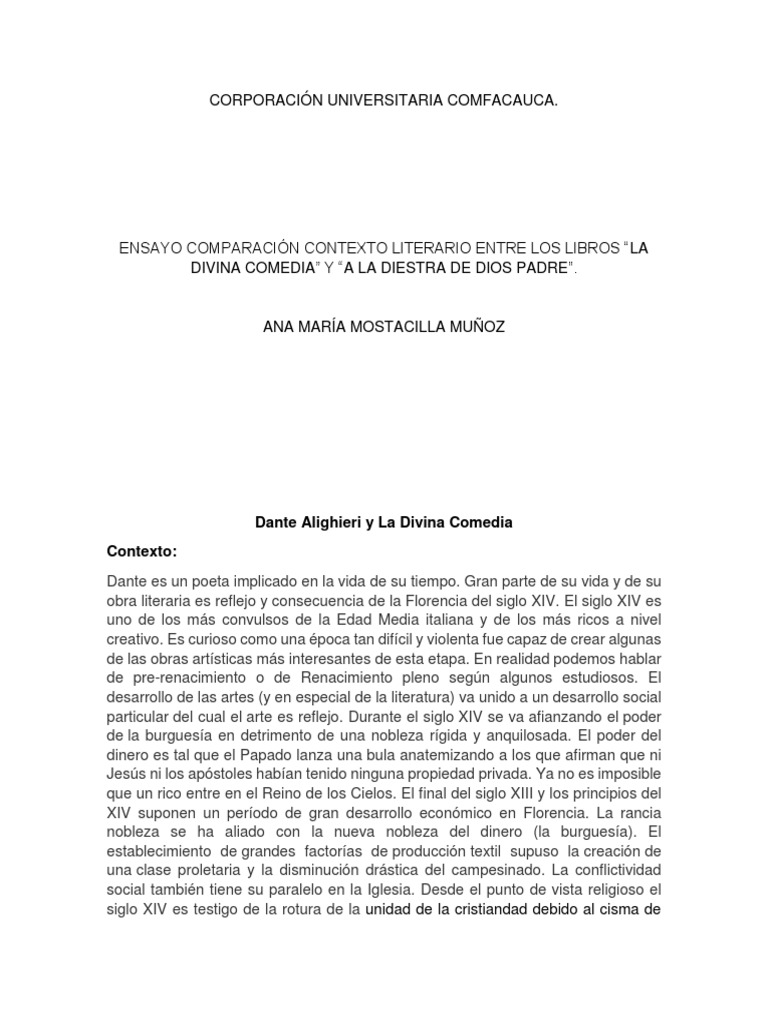 Ensayo Comparacion Divina Comedia y A La Diestra de Dios Padre | PDF ...