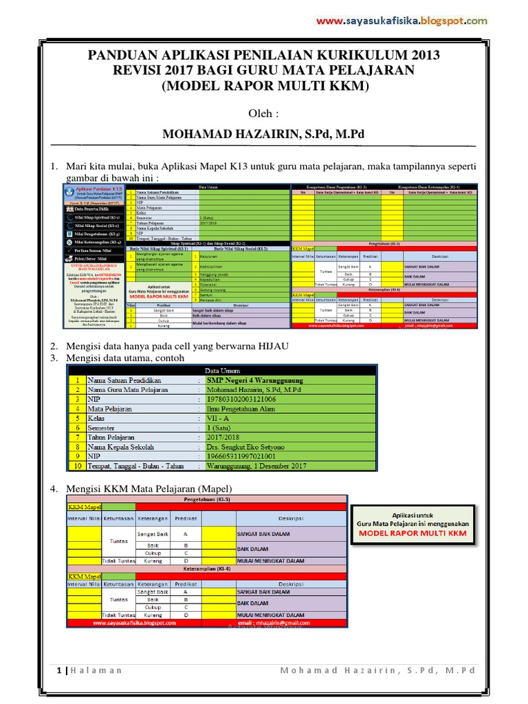 (Multi KKM Guru Mapel) Panduan Aplikasi Penilaian K13 Revisi 2017 | PDF