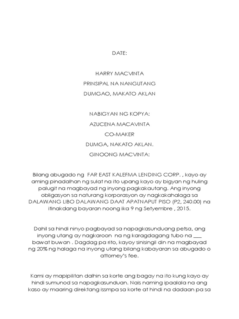 Demand Letter Co Maker Utang 2 | PDF