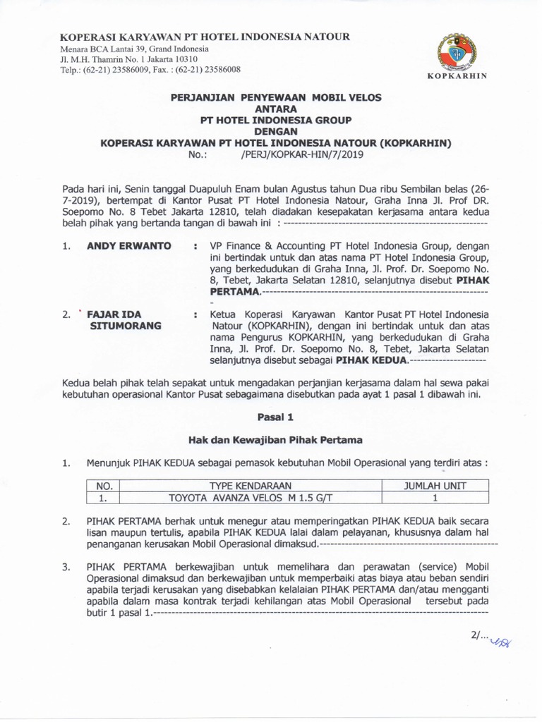 Contoh Kontrak Rent Car | PDF