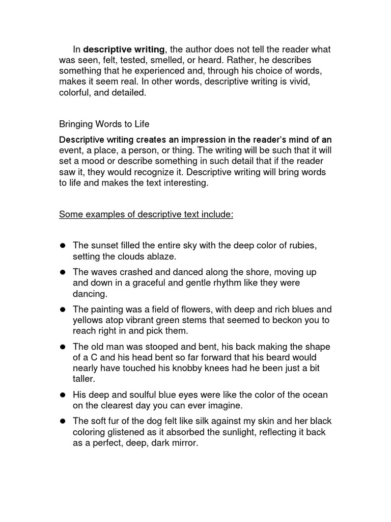 In Descriptive Writing | PDF | Blue | Essays